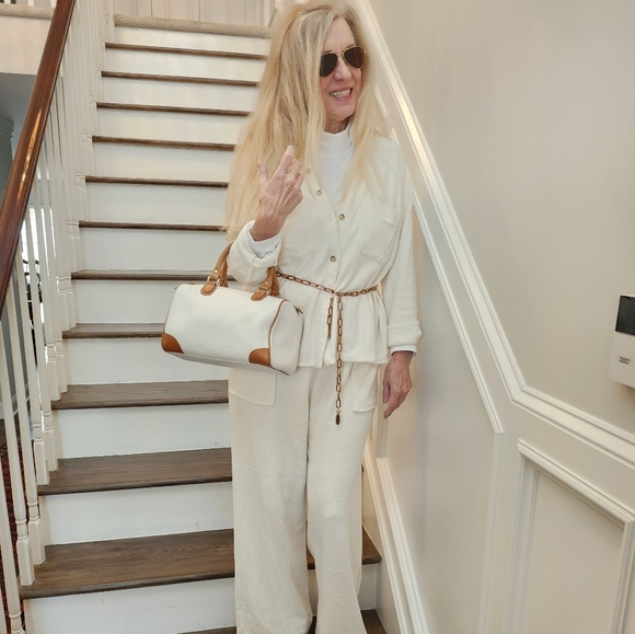 Talbots | Bags | Talbots Classic White And Tan Pebble Leather Handbag ...